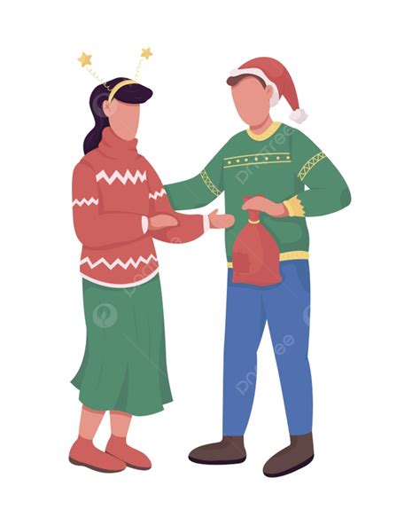 커플 교환 선물 세미 플랫 컬러 벡터 문자 여자 친구 외딴 겨울 Png 일러스트 및 벡터 에 대한 무료 다운로드