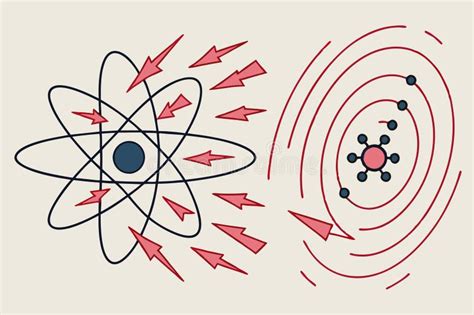 Abstract Diagram Of Atomic Structure With Arrows And Energy Lines Representing Electromagnetic