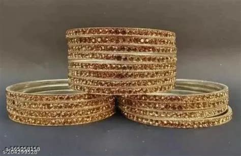 Brass 12 Piece Golden Stone Bangle Set Size 2 6 Inch At Rs 196 Set In