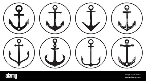 Set Of Black Vector Anchor Icons Ship Anchors Vector Icon Collection Flat Style Anchors Logo