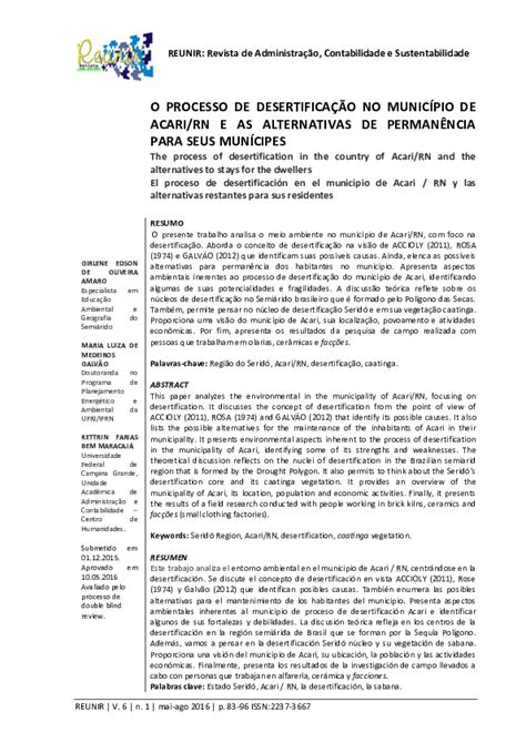Pdf O Processo De Desertificação No Município De Acarirn E As