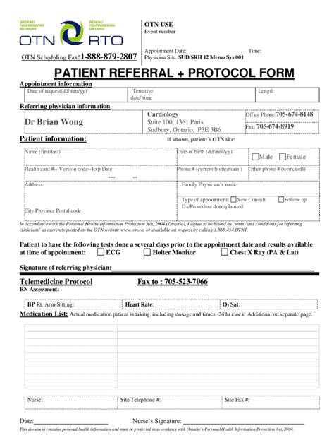 Fillable Online Dropbox Otn Patient Referral Protocol Form Fax Email