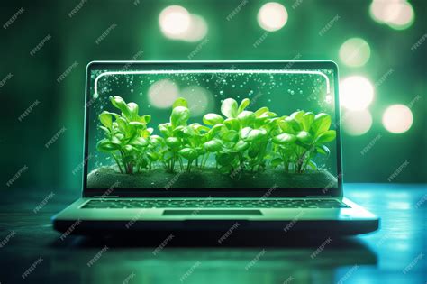 Premium Ai Image A Laptop With Futuristic Hydroponics Monitoring System Hydroponics