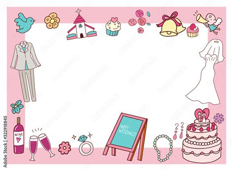 結婚式 ブライダル イラスト 素材 フレーム ピンク デザイン 手書き風 かわいい Stock ベクター Adobe Stock