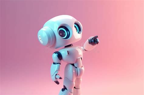 Cute Small Robot Pointing At Something On Pink Background Generative