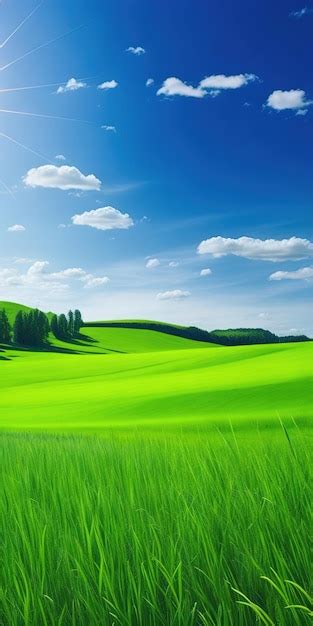 Beautiful Grass Field Landscape Background Wallpaper Premium Ai Generated Image