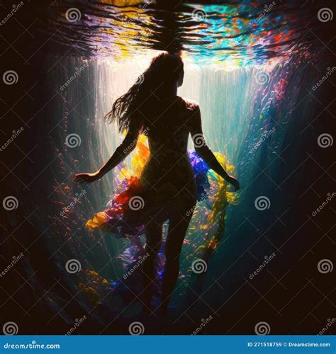 Back View Of A Girl In A Dress Under Water Generative Ai Stock
