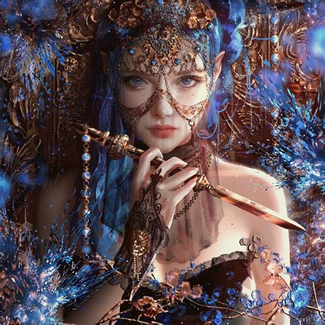 4K Erak Note Blue Eyes Fantasy Girl Fantasy Art Women Knife