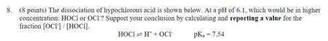 Solved 8 8 Points The Dissociation Of Hypochlorous Acid