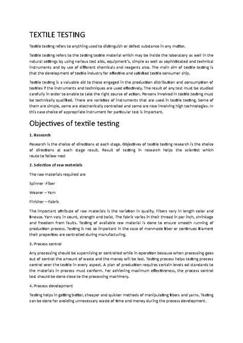 Textile Testing P1 TEXTILE TESTING Textile Testing Refers To Anything Used To Distinguish Or