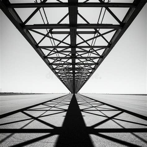 A Monochrome Image Featuring A Symmetrical Expansive Steel Truss