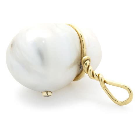 18 Karat Yellow Gold Baroque Pearl And Champagne Diamond Pendant For