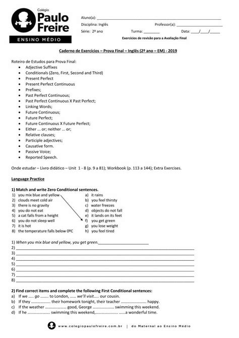 PDF Caderno de Exercícios Prova Final Inglês 2º ano EM 2019ªs EAF