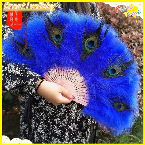 Peacock Feather Fan Dance Fan Performance Feather Folding Fan Shopee