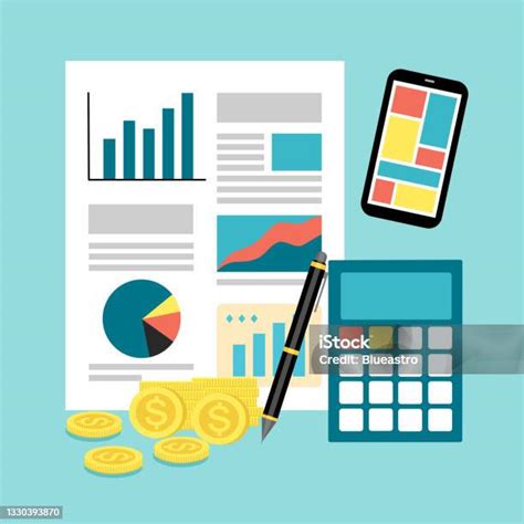평면 디자인의 비즈니스 보고서 계산기 돈 및 스마트 폰 재무 및 회계 개념 계산기에 대한 스톡 벡터 아트 및 기타 이미지