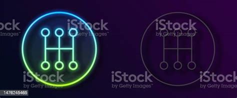 검은 색 배경에 고립 된 빛나는 네온 라인 기어 시프터 아이콘 수동 변속기 아이콘 벡터 개념에 대한 스톡 벡터 아트 및 기타 이미지 개념 교통수단 기계공 Istock