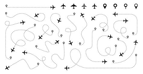 premium vector airplane routes set plane dotted paths aircraft route