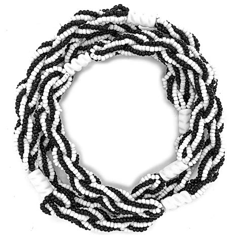 Guia Missanga Brajá Torcido Preto Branco Miçanga Leitosa 8 Fios Com 7