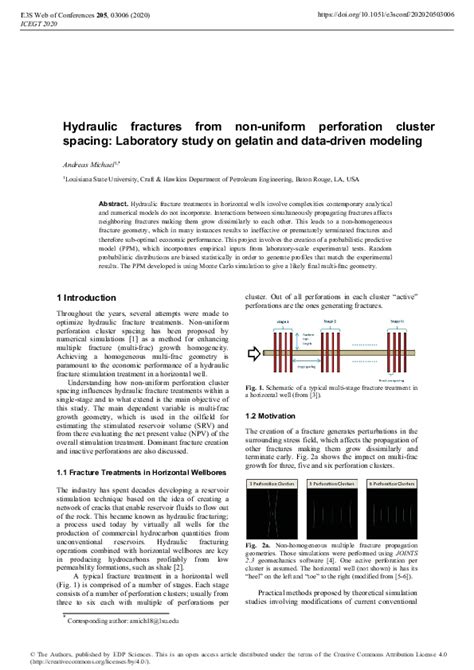 Pdf Hydraulic Fractures From Non Uniform Perforation Cluster Spacing