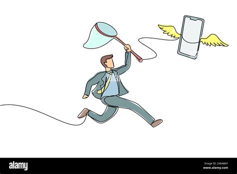 Single Continuous Line Drawing Businessman Try To Catching Flying