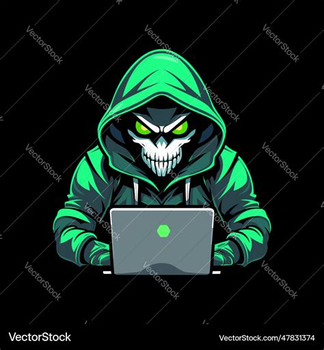 Hacker With A Laptop On Black Background Vector Image