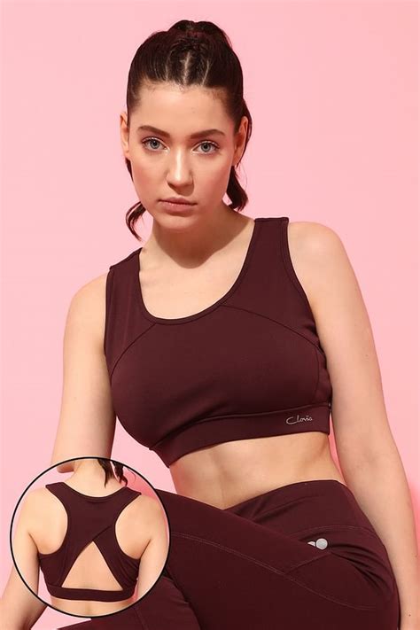 Buy Medium Impact Padded Racerback Sports Bra In Maroon Online India