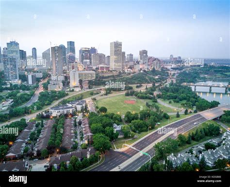 Skyline Of Edmonton Downtown With Saskatchewan River Alberta Canada