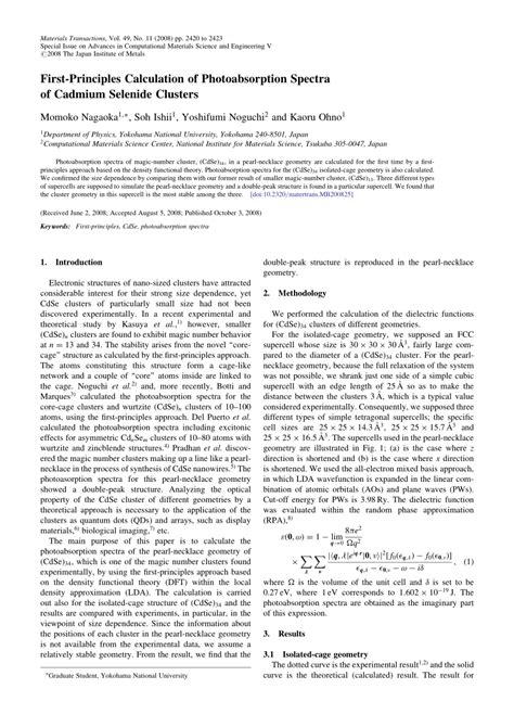 Pdf First Principles Calculation Of Photoabsorption Spectra Of Cadmium Selenide Clusters