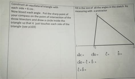 Solved Construct An Equilateral Triangle With Each Side Cm Fill In The Size Of All The Angles