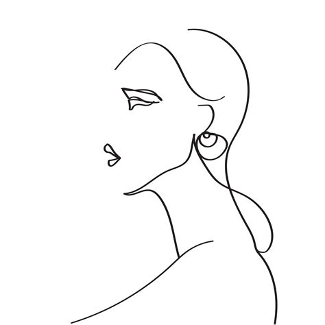 Single Contour Line Female Portrait Character 26288089 Vector Art At