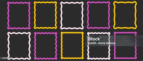 Rectangle Frames With Scallop Edges Set Squiggle Photo Borders With Zig Zag Edges Stock