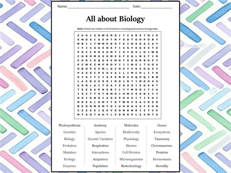 All About Biology Word Search Puzzle Worksheet Activity Teaching