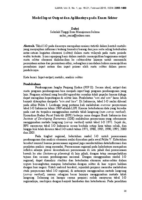 Pdf Model Input Output Dan Aplikasinya Pada Enam Sektor