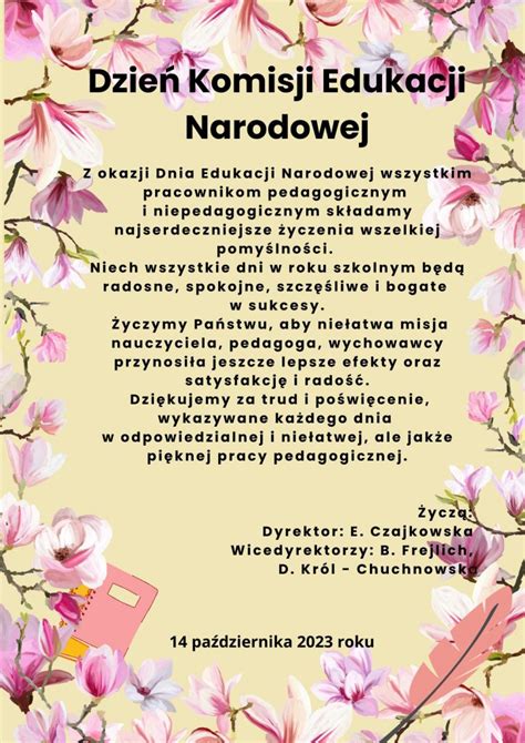 Życzenia z okazji Dnia Komisji Edukacji Narodowej pspklimontow pl