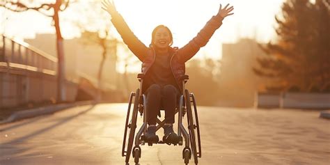 Joyful Wheelchair User Embracing Life At Sunset Premium Ai Generated
