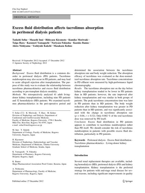 Pdf Excess Fluid Distribution Affects Tacrolimus Absorption In