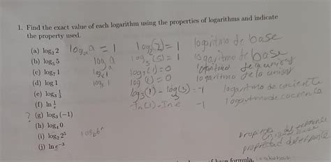 Solved 1 Find The Exact Value Of Each Logarithm Using The