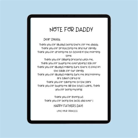 Note For Daddy Dad Note Fathers Day Printable Instant Download Fathers Day T Fathers Day