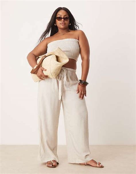 Asos Design Curve Isabel Mix And Match Linen Blend Tie Waist Beach