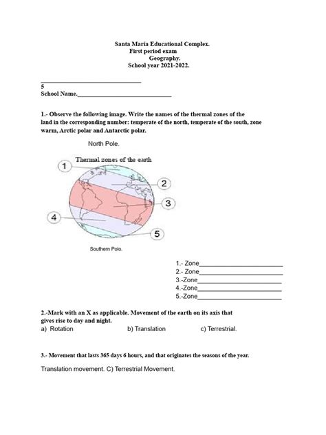Fifth Grade Geography And History Exams First Period Pdf Earth