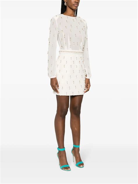 Elisabetta Franchi Pearl Embellished Tweed Minidress White Farfetch