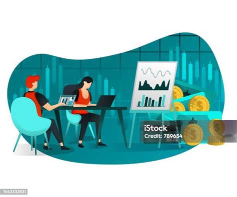 매출 및 이익 성장 회의 방문 페이지 웹 웹 사이트 홈페이지 모바일 앱 Ui Ux 포스터 배너 템플릿 전단지에 대 한 개념의 벡터 평면 그림 사람들에 대한 스톡 벡터 아트