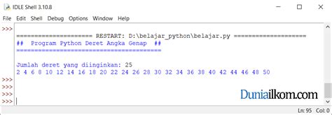Latihan Kode Program Python Deret Angka Ganjil Genap