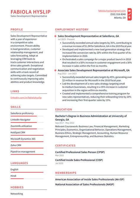 Linkedin Sales Development Representative Resume Examples