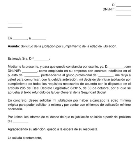 Modelo De Carta De Solicitud De Jubilación Anticipada A La Empresa