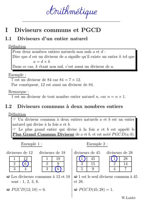 I Diviseurs Communs Et PGCD