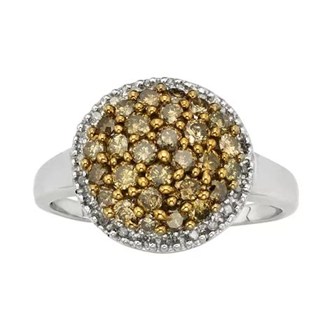 Sterling Silver 1 Ct Tw Champagne And White Diamond Cluster Ring