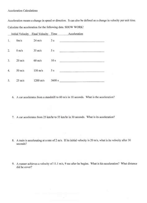 Mastering Acceleration Calculations The Definitive Worksheet Answers You Need