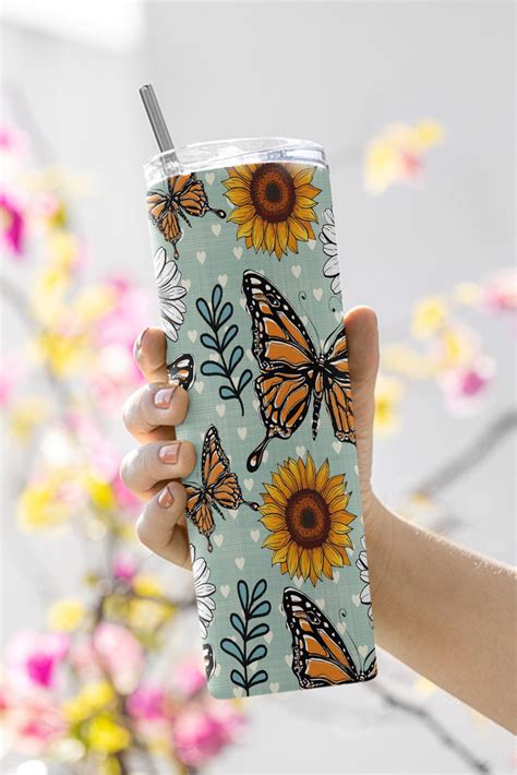 Butterfly Tumbler Wrap Png Sublimation Designs Sunflowers Downloads