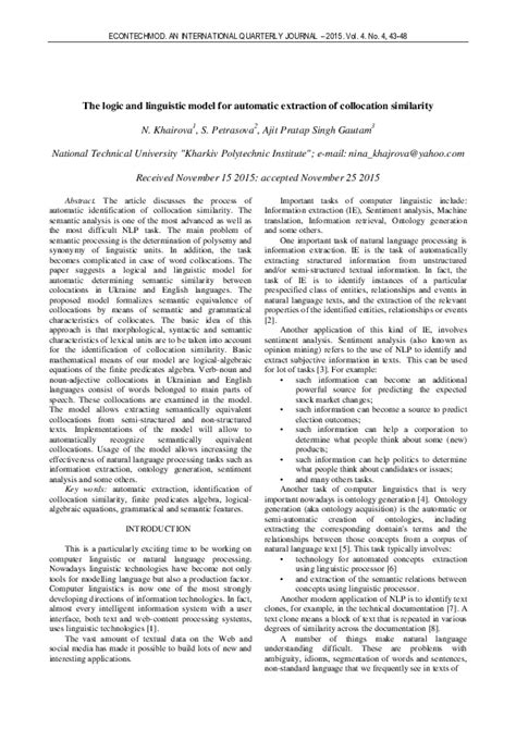 Pdf The Logic And Linguistic Model For Automatic Extraction Of